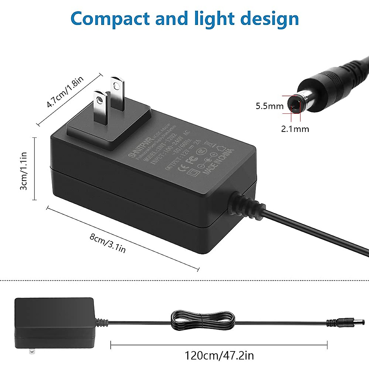 SHNITPWR 12V 2A 24W Power Supply Adapter 100V~240V AC to DC Converter 12V 2A 1.8A 1.5A 1.2A Universal Transformer W/ 10 Tips 5.5x2.1 5.5x2.5 5.5x3.0 6.3x3.0 4.8x1.7 4.0x1.7 3.5x1.35