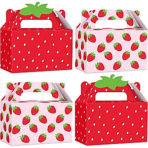ojustbeok 12Pcs Strawberry Party Favor Box Summer Strawberry Gift Boxes Cute Fruit Goody Boxes Folding Paper Treat Box for Sweet One Strawberry Birthday Baby Shower Decor Supplies 6.3 * 3.2 * 3.9inch