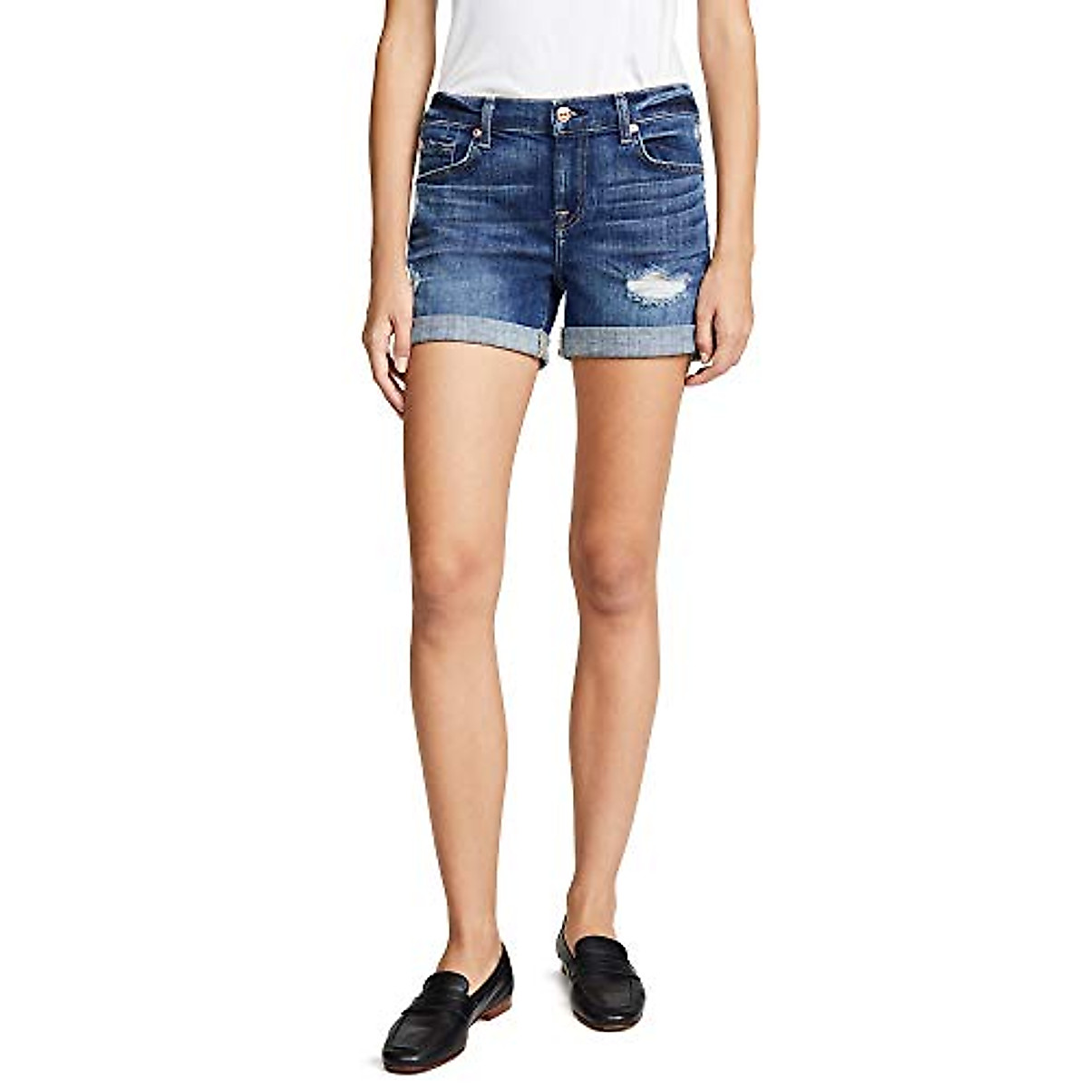 7 For All Mankind Women's Denim Shorts, Roll Up-Broken Twill Vanity, 30