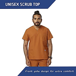 SPECTRUM UNIFORMS Scrub Tops Medical Tunic Tops Unisex V-Neck Yoga Ideal for Medical Professionals, Hospital and Lab Workwear Veterinary, Three Pocket, Licensed Collegiate Scrubs-222C Burnt Orange