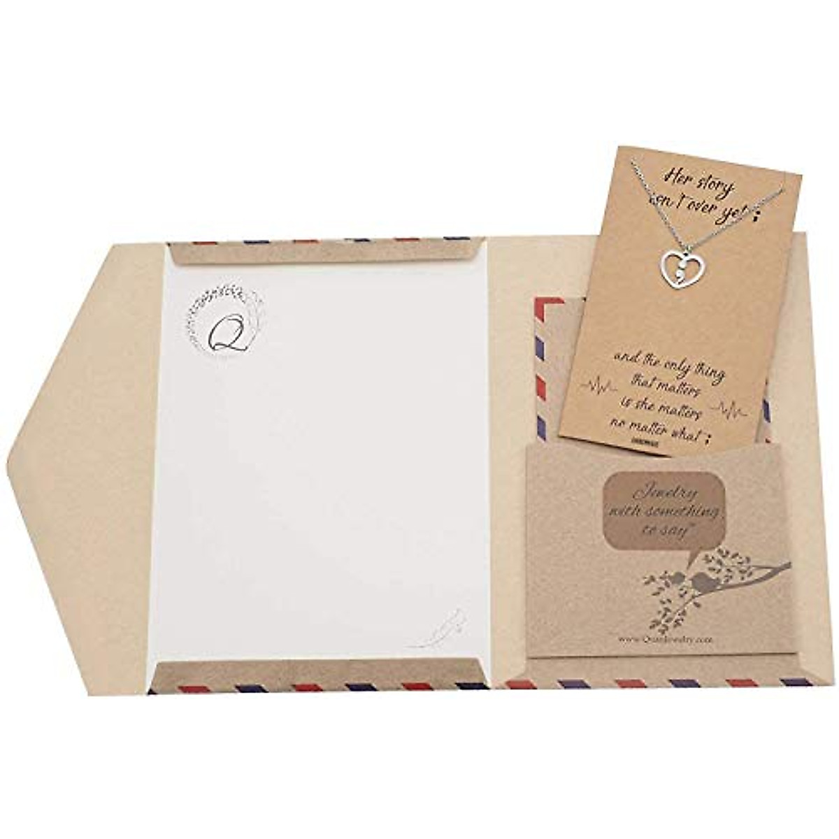 Quan Jewelry Continue Semicolon Heart Necklace, Mental Health Awareness, Encouragement Gifts for Women