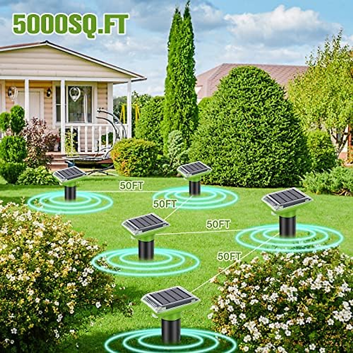 4Pcs Mole Repellent,Solar Ultrasonic Pest Repeller Stakes,Outdoor Animal Gopher Deterrent Spikes for Groundhog, Moles,Vole,Snakes, Waterproof Rodent Chaser Stakes Snake Repeller for Lawn Garden Yard