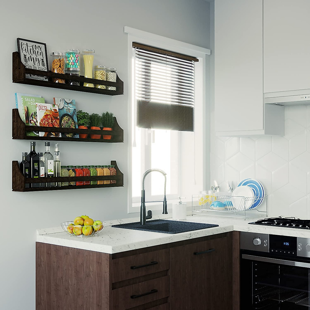 brightmaison Angel 30" Floating Shelves for Wall Decor, Kids Bookshelf for Wall, Toy Storage Shelf & Nursery Book Shelves Wood Wall Shelves for Home Decor Set of 3 Brown