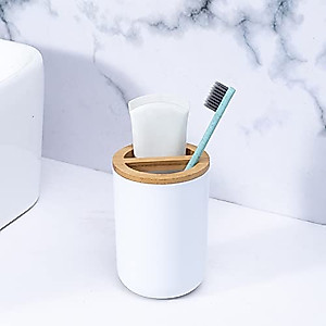 6PCS Bathroom Accessories Set - with Toothbrush Holder, Toothbrush Cup, Soap Dispenser, Soap Dish, Toilet Brush Holder, Trash Can Practical Toilet Kit for Home Washing Room (White)