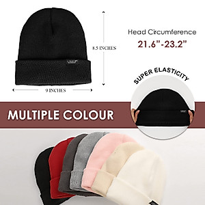 Satin Lined Winter Beanie Hats for Women Unisex Cotton Knitted Cuffed Knit Hat with Silky Lining Slouchy Skull Cap Black
