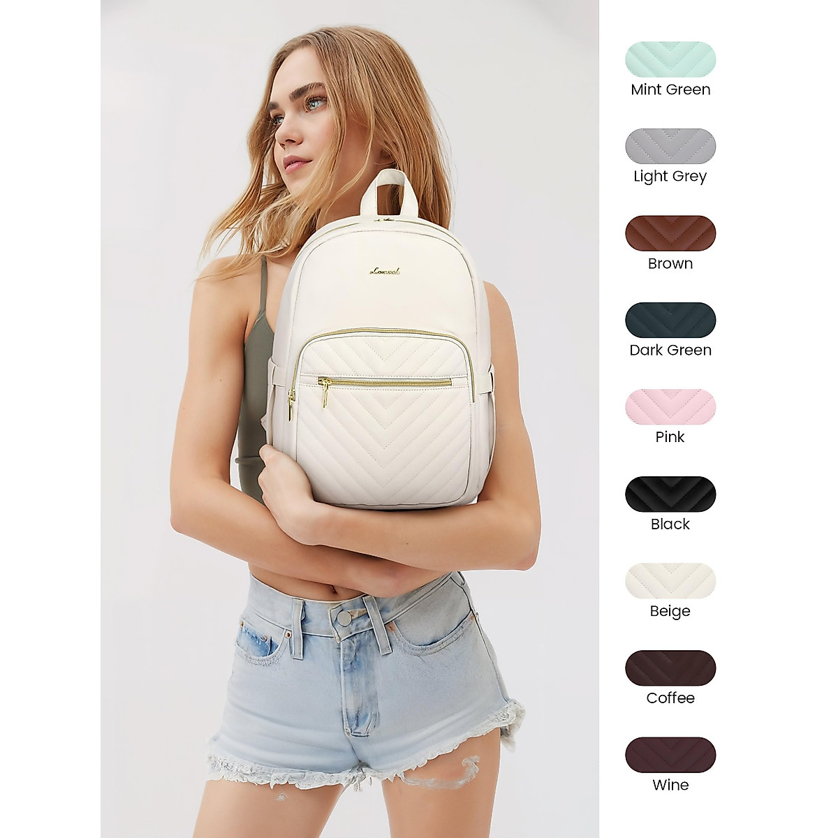LOVEVOOK Backpack Purse for Women, Waterproof Mini Backpack, Lightweight Small Backpack for Women, 2pcs Sets, Beige