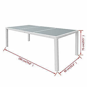 Festnight 9 Pieces Outdoor Patio Dining Set White Poly Rattan Tempered Glass Top Dining Table and 8 Chairs with Cushion Sectional Conversation Set Garden Outdoor Furniture