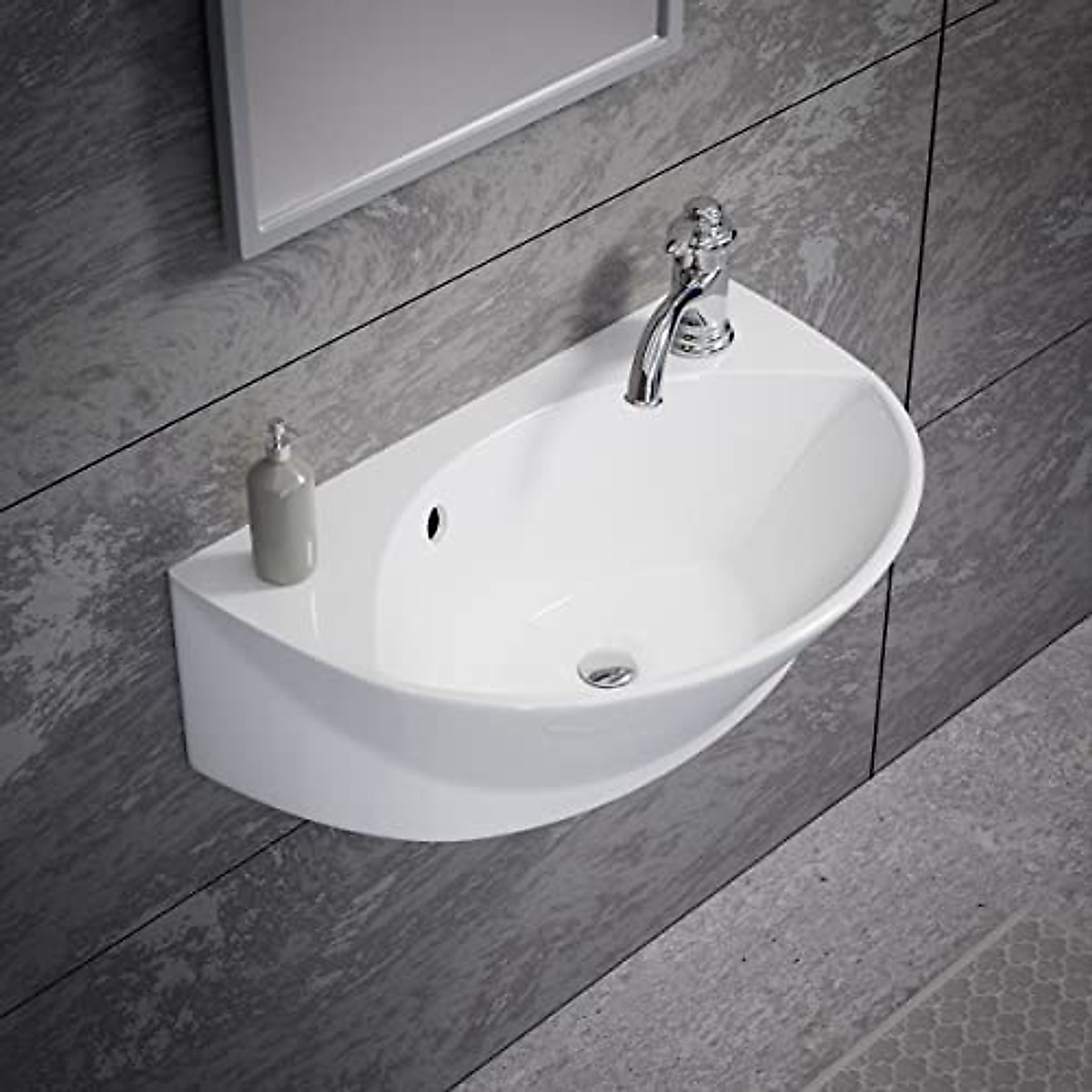 Renovators Supply Manufacturing Bathroom Sinks 17 in. White Ceramic Wall Mounted Bathroom Vessel Sink Juniper with Overflow and Faucet Hole
