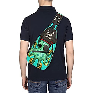 Stylish Chest Sling Bag Cute Green Baby Octopus Pirate,Crossbody Shoulder Backpack Adjustable Chest Bag Lightweight Hiking Casual Daypack for Men Women Outdoor Sports Biking Climbing Shopping