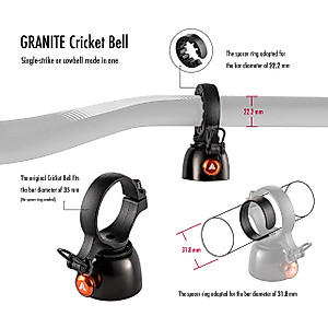 Granite Cricket Mountain Bike Bell with Single-Strike Mode and Constant Cowbell Mode, Bike Bell for Mountain Bike, BMX Bike, Road Bike and Gravel Bike, Bicycle Bell for 22.2mm to 35mm Handlebars