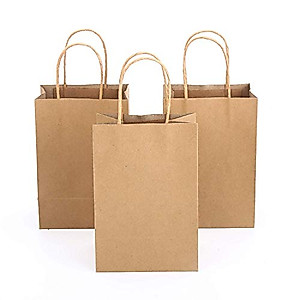 DERAYEE 24 Pcs Kraft Paper Bags, 5.5 * 3.8 * 8in Shopping Bags Bulk with handle, Gifts, Merchandise, Retail, Brown Paper Bag Party Supplies