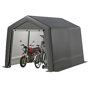 GarveeLife Outdoor Portable Storage Shed, 8 x 8FT Storage Shed, Waterproof and UV Resistant, Outdoor Storage Tent with Roll-up Zipper Doors for Motorcycle, Bike, Gardening Tools, Grey