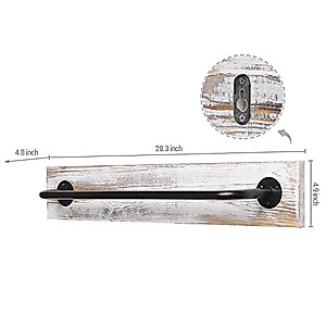 MyGift 24-inch Industrial Black Metal Towel Bar Rack with Vintage White Wood Wall Mount Bathroom Towel Holder