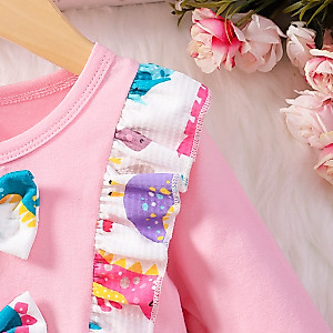 RETSUGO Baby Girl Dinosaurs Casual Splicing Ruffles Bowknot Dresses for Toddler Girls Long Sleeve Party Winter Outfits dinosaurs-1207-3T