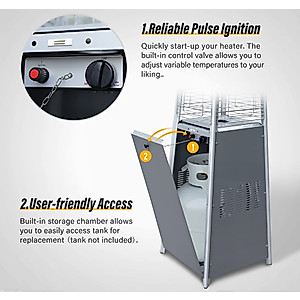 LAUSAINT HOME Outdoor Patio Heater with Cover & Wheels, 48000 BTU Pyramid Propane Heater, 87" Tall Quartz Glass Tube Flame Heater for Party, Backyard, Garden, Decoration