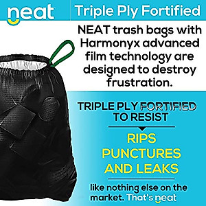 Neat Tall Kitchen 30 Gallon Drawstring Trash Bags - (MEGA 120 COUNT) - Triple Ply Fortified, Eco-Friendly 50% Recycled Material, Neutralize+ Odor Technology, Reversible Black and White Garbage Bags