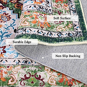 U'Artlines Boho Vintage Area Rug 3x5 Machine Washable Low Pile Soft Floor Carpet Non Slip Non Shedding Accent Rug for Living Room Bedroom Entryway Dining Room Office Green