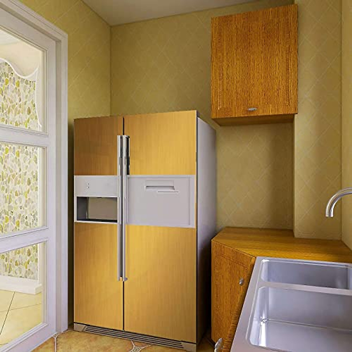 Gold Stainless Steel Wallpaper Self-Adhesive Cleanable Removable Peel and Stick 17.71" X 78.7" Refrigerator Speaker Dryer Cabinet Oven Appliances Furniture Renovation Kitchen Glitter Wallpaper