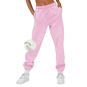 AUTOMET Women’s Casual Baggy Fleece Sweatpants Preppy Clothes High Waisted Joggers Pants Athletic Lounge Trousers Pink