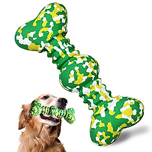 GHOBROFY Dog Chew Toy for Aggressive Chewers Large Breed - Tough Durable Dog Toys for Medium/Large Dogs - Indestructible Natural Rubber Bone Toys for Teething,Green,S