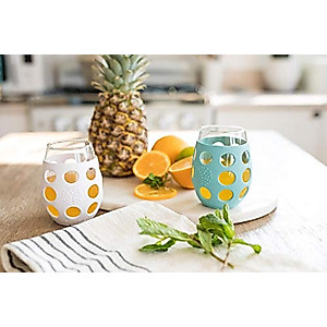 Lifefactory 11-Ounce Indoor/Outdoor Wine Glass with Protective Silicone Sleeve, 4-Pack, Carbon, Dusty purple, Aqua teal, & Cool grey