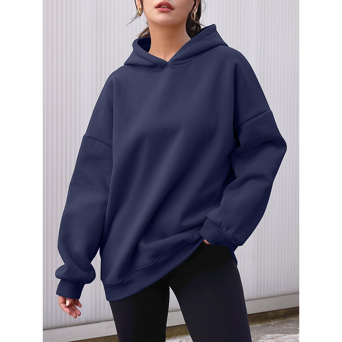 AUTOMET Womens Oversized Hoodies Fleece Sweatshirts Hooded Pullover 2024 Fashion Fall Clothes Trendy Outfits Winter Sweater Navyblue