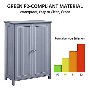 Yaheetech Bathroom Floor Cabinet, Modern Storage Freestanding Organizer Cabinet with Adjustable Shelves & Double Doors, 3-Tier Home Living Room Furniture, Gray