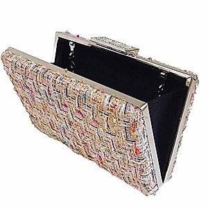 Weaved Fabric Hard Case Box Clutch,White