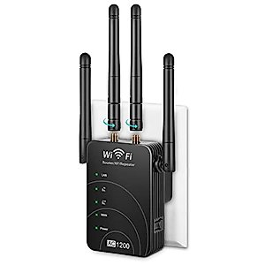 WiFi Extender 1200Mbps, 5G/2.4G Dual Band WiFi Long Range Extender Booster, Wireless Internet Repeater Signal Amplifier with Ethernet Ports, 360° Full Coverage, Supports Repeater/AP/Router Mode