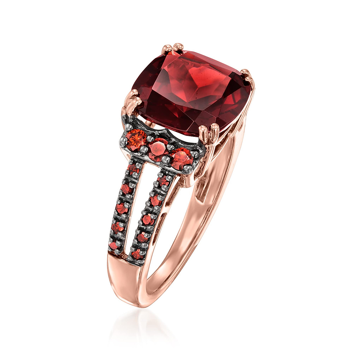 Ross-Simons 4.00 Carat Garnet and .31 ct. t.w. Red Diamond Ring in 14kt Rose Gold. Size 8