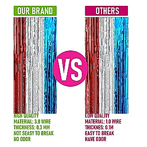 Dazzle Bright 2 Pack Backdrop Curtain, 3FT x 8FT Metallic Tinsel Foil Fringe Curtains Photo Booth Background for Baby Shower Birthday Wedding 4th of July Party Decorations (Red White and Blue)