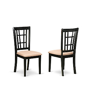 East West Furniture SHNI5-BLK-C 5 Piece Modern Dining Table Set Includes a Round Kitchen Table with Pedestal and 4 Linen Fabric Kitchen Dining Chairs, 42x42 Inch, Black