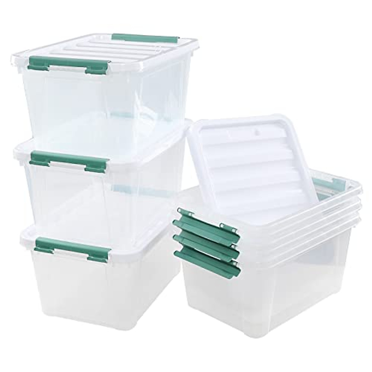 Pekky 20 Quart Clear Storage Bin with Lid, 6 Pack Plastic Latching Container Box