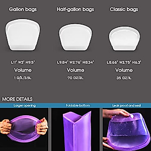 KVK Platinum Silicone Reusable Food Storage Bags Foldable Stand Up Bag(35oz, 70oz, 1gal) - Food Meal Prep Container - Freezer, Oven Safe - for Sous-Vide Steaming, Travel, Make Up Bags - Blue