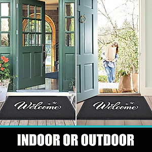 T.HENV Welcome Mat Outdoor, 2 Pack 32x20 Waterproof All-Season Front Door Mat Outside Entrance, All-Weather Quick Drying, Low Profile Doormat Indoor, Patio Porch Entryway Mat, Black-White
