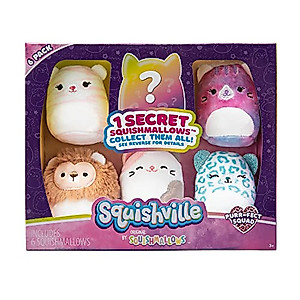 Squishville by Original Squishmallows Purr-FECT Squad Plush - Six 2-Inch Squishmallows Including Eloise, Karina, Ramon, Pooja, and Toni - Toys for Kids