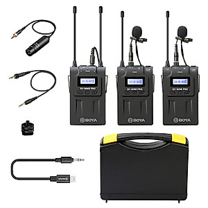 Wireless Lavalier Microphone System for iPhone 11 8 x 7 6 Camera, BOYA Dual-Channel 2 Transmitter & 1 Receiver for DSLR Recorder Samsung Smartphone Youtube Street Interview Facebook Livesteam Vblog