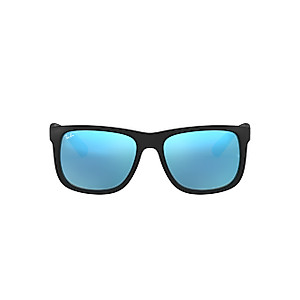 Ray-Ban Justin Non-Polarized Sunglasses, BLACK RUBBER Frame GREEN MIRROR BLUE Lenses, 55mm
