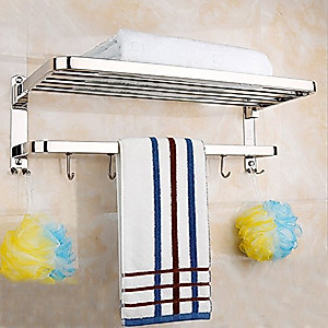 Candora Wall Mounted Shelf Towel Rack 100% 304 Stainless Steel Towel Shelf Towel Holder with 9 Hooks (24in/60cm, A #)