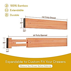 Casavala Expandable Drawer Organizer (6 Pack) Expandable Bamboo Drawer Dividers for Kitchen, Bathroom, Dressers, Home & Office, Bamboo Drawer Dividers Set of 6