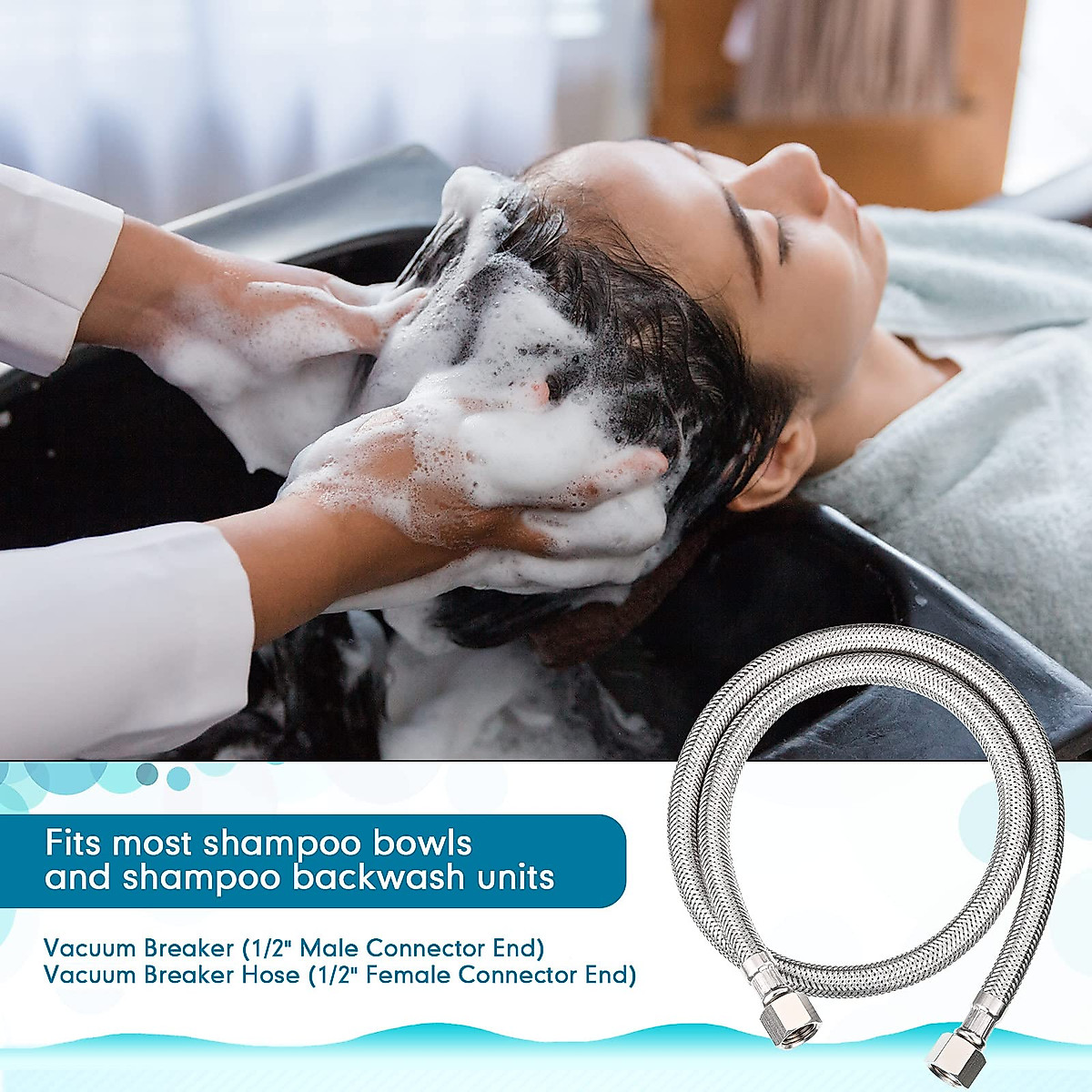 Hortsun Shampoo Bowl Vacuum Breaker Kit, Hardware Handle, 7 Pcs Stainless Steel, Chromium Plated Brass, 31 inches, for Salon Sink Parts Replacement