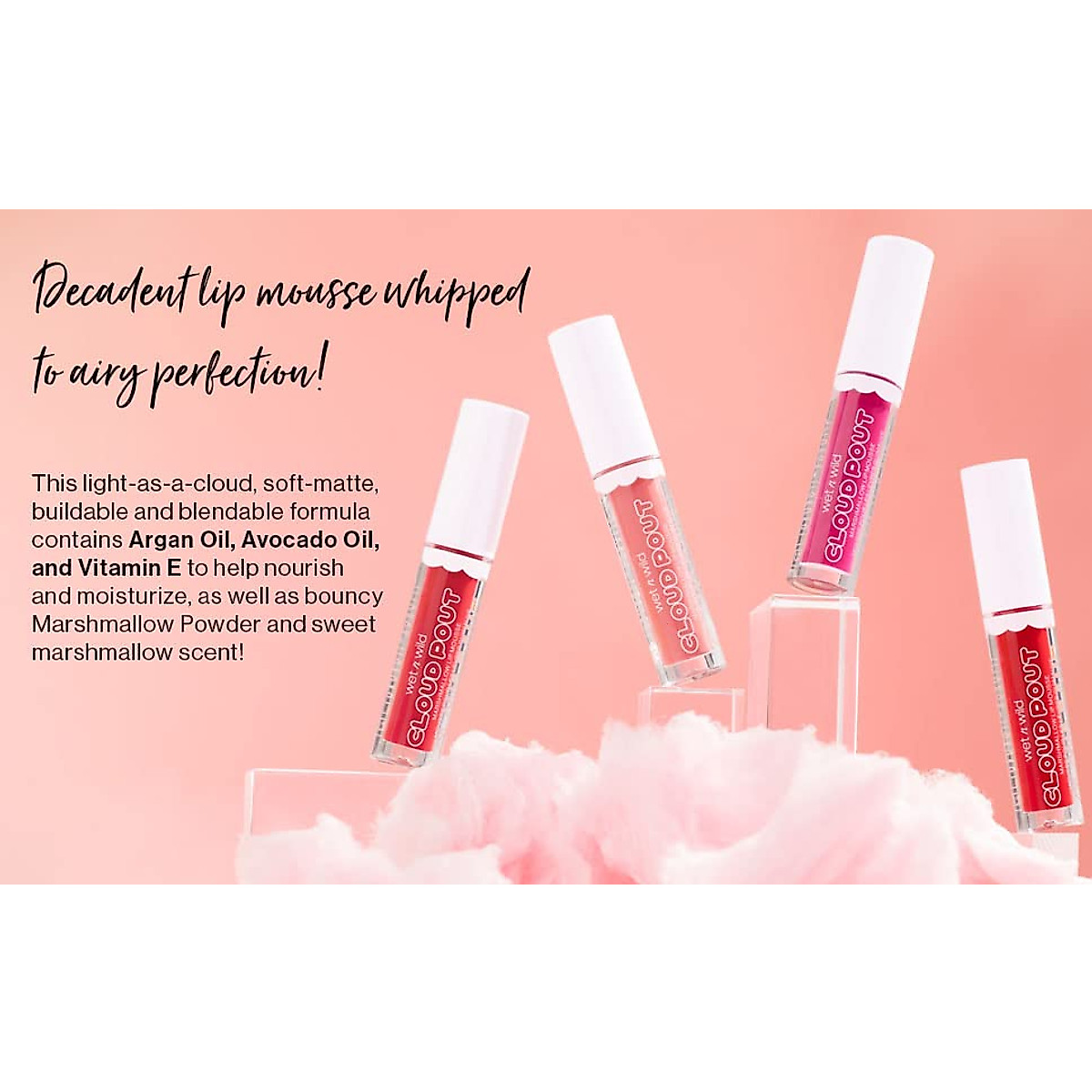 wet n wild Liquid Lipstick Cloud Pout Marshmallow, Light Pink Pour Some Suga On Me | Matte Lip Cream Mousse | Argan Oil | Vitamin E