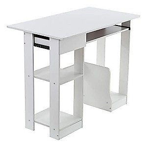OKBOP Desktop Home Computer Desk with Storage Shelves Keyboard Tray, White Small Office Desk, Modern Writing Desk Wood Student Study Table Notebook Workstation (White)