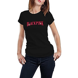 BLACKPINK Womens T Shirts Mens Fashion Short Sleeve Shirts for Girls Casual Crew Neck Tshirts Black XL