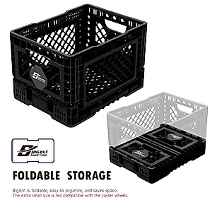 BIGANT Heavy Duty Collapsible & Stackable Plastic Milk Crate - IP403026, 26 Quarts, Small Size, Blue, Set of 1, Snap Lock Foldable Industrial Garage Storage Bin Container Utility Basket