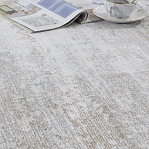 HOMBYS 9x12 Modern Area Rug for Living Room Bedroom, Large Boho Floor Carpet with Non-Slip Backing for Indoor Office Dining Room, Abstract Home Deco Non-Shedding, Khaki, Machine Washable