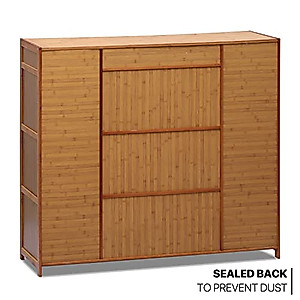 MoNiBloom Rattan Shoe Cabinet with 3 Drawers Rattan Pattern Free Standing Shoe, Shelf Storage Rack with Flip Doors & Drawer for 28-32 Pairs for Living Room, Entryway and Hallway, Brown