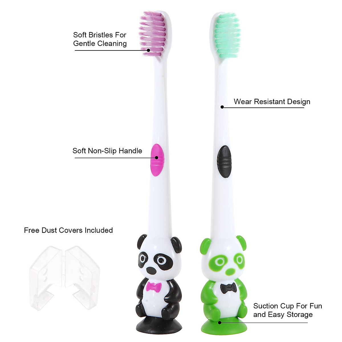 Newday Kids toothbrushes 6 Pack Set Soft Bristles with Suction Cup, Includes Travel Covers, Bear Panda toothbrushes for Kids Boys & Girls, Toddlers &Children Teeth Age 3+