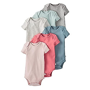 little planet by carter's unisex-baby 6-pack Organic Cotton Short-sleeve Rib Bodysuits, Pink Multi, 9 Months