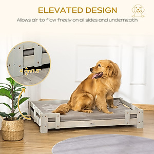 PawHut Large Dog Bed with Soft Foam Cushion, Wooden Dog Couch with Roomy Surface, Elevated, Slate Gray